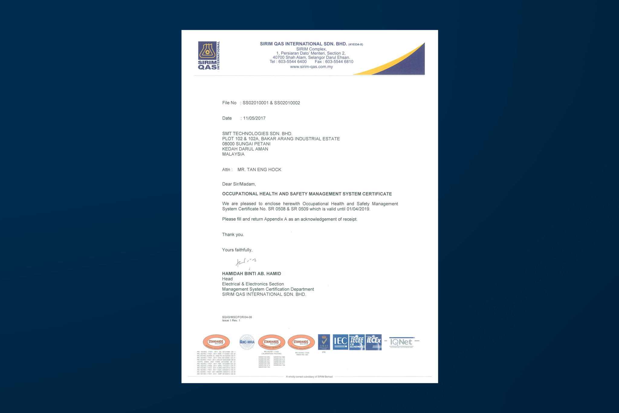 ESMTT – Certificate - SMT Technologies